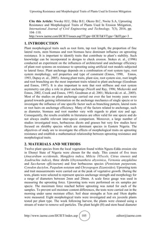 UPROOTING RESISTANCE ANDMORPHOLOGICAL TRAITS OF PLANTS USED IN EROSION MITIGATION | PDF ...