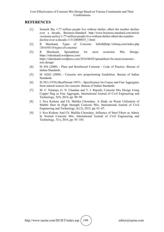 COST EFFECTIVENESS OF CONCRETE MIX DESIGN BASED ON VARIOUS CONSTITUENTS ...