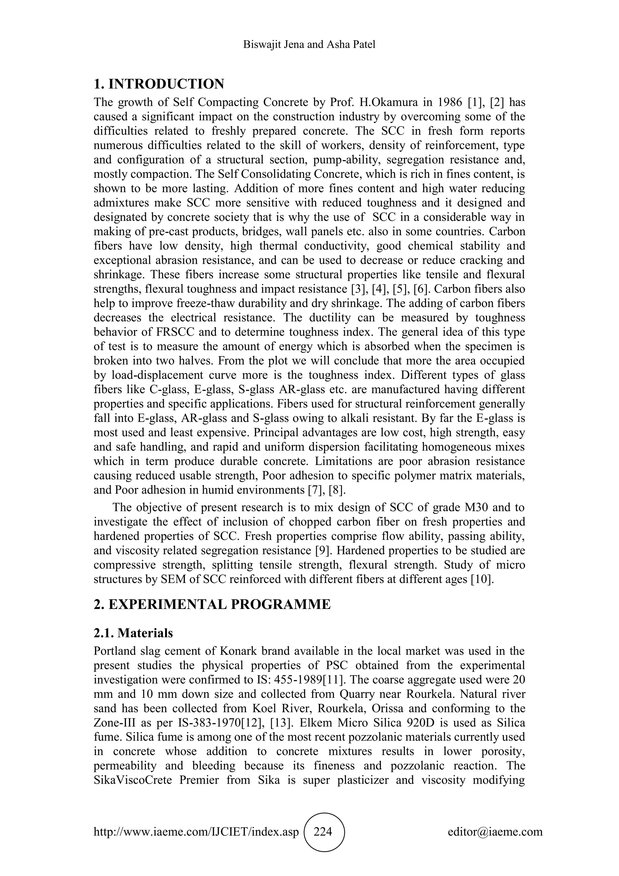 STUDY ON THE MECHANICAL PROPERTIES AND MICROSTRUCTURE OF CHOPPED CARBON FIBER REINFORCED SELF ...