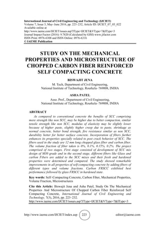 STUDY ON THE MECHANICAL PROPERTIES AND MICROSTRUCTURE OF CHOPPED CARBON FIBER REINFORCED SELF ...