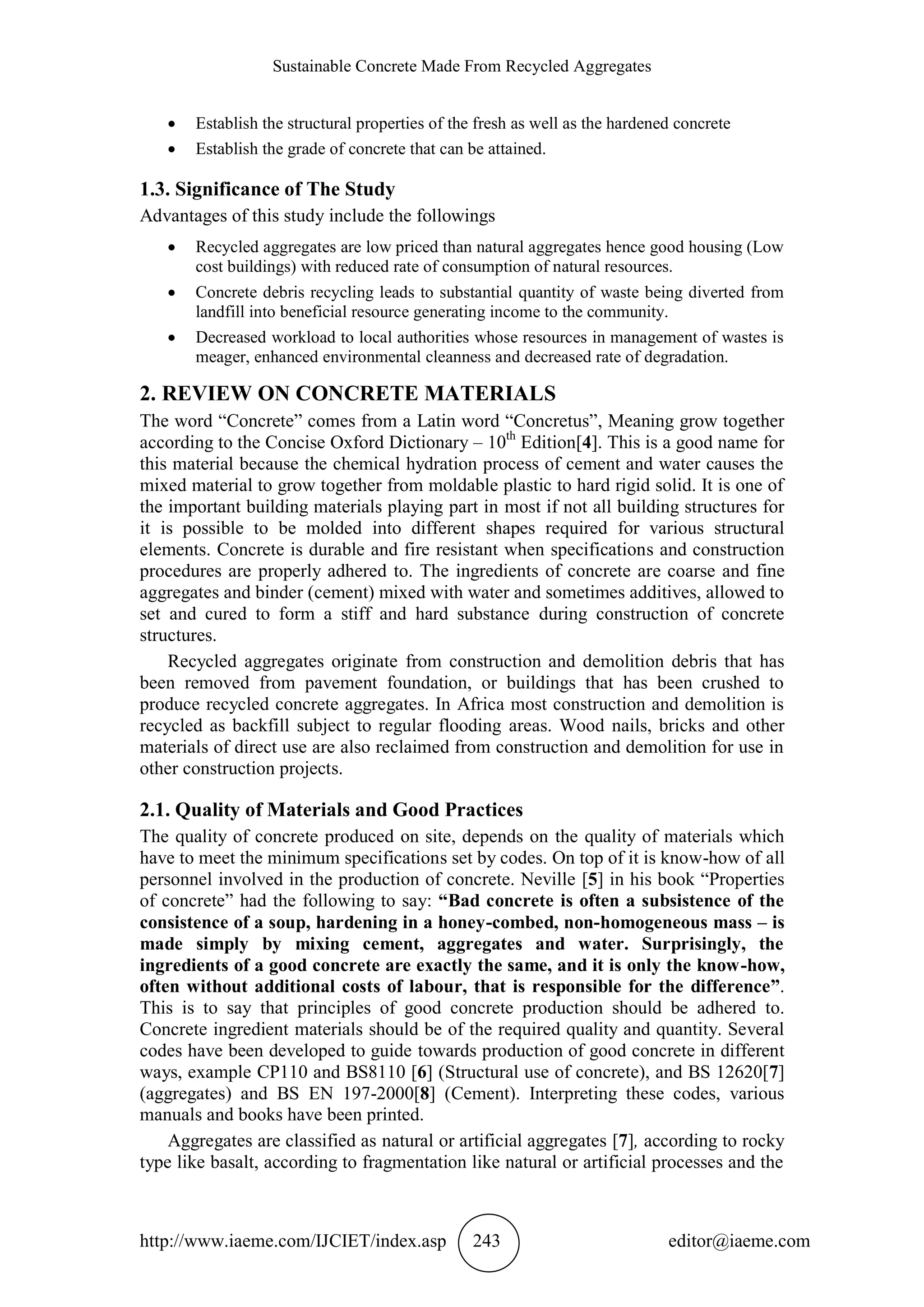 SUSTAINABLE CONCRETE MADE FROM RECYCLED AGGREGATES | PDF