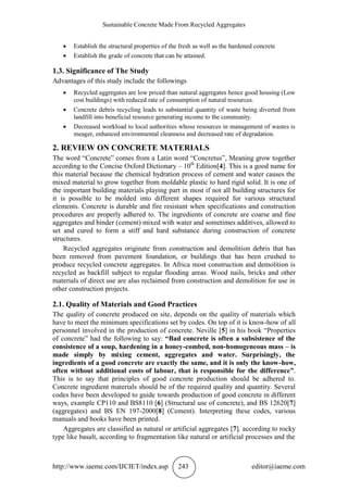SUSTAINABLE CONCRETE MADE FROM RECYCLED AGGREGATES | PDF