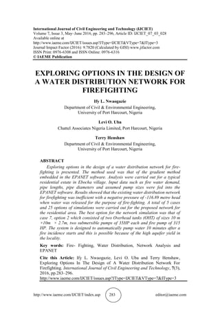 EXPLORING OPTIONS IN THE DESIGN OF A WATER DISTRIBUTION NETWORK FOR ...