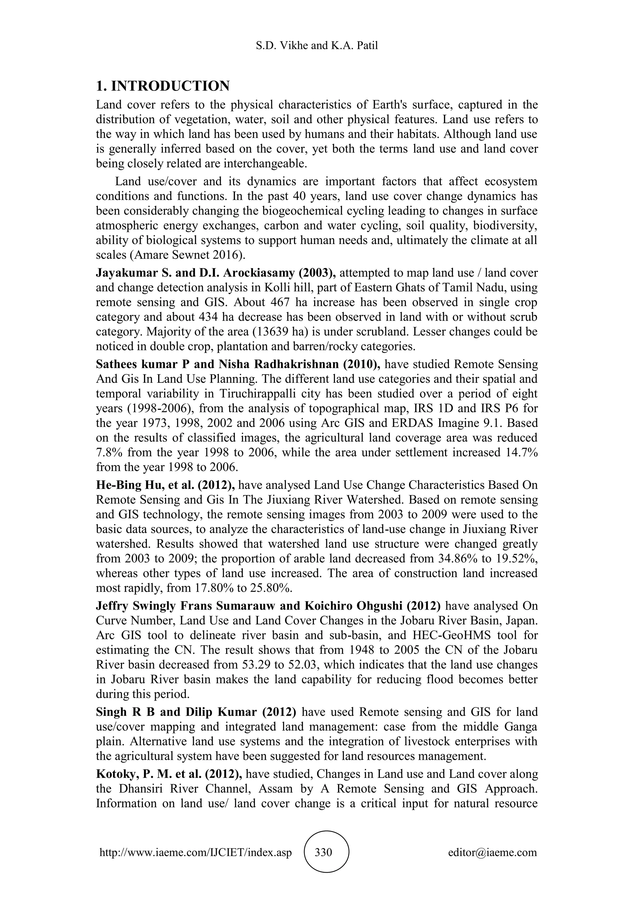 LAND USE /LAND COVER CLASSIFICATION AND CHANGE DETECTION USING ...