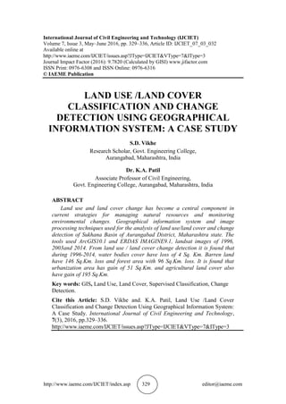 LAND USE /LAND COVER CLASSIFICATION AND CHANGE DETECTION USING ...