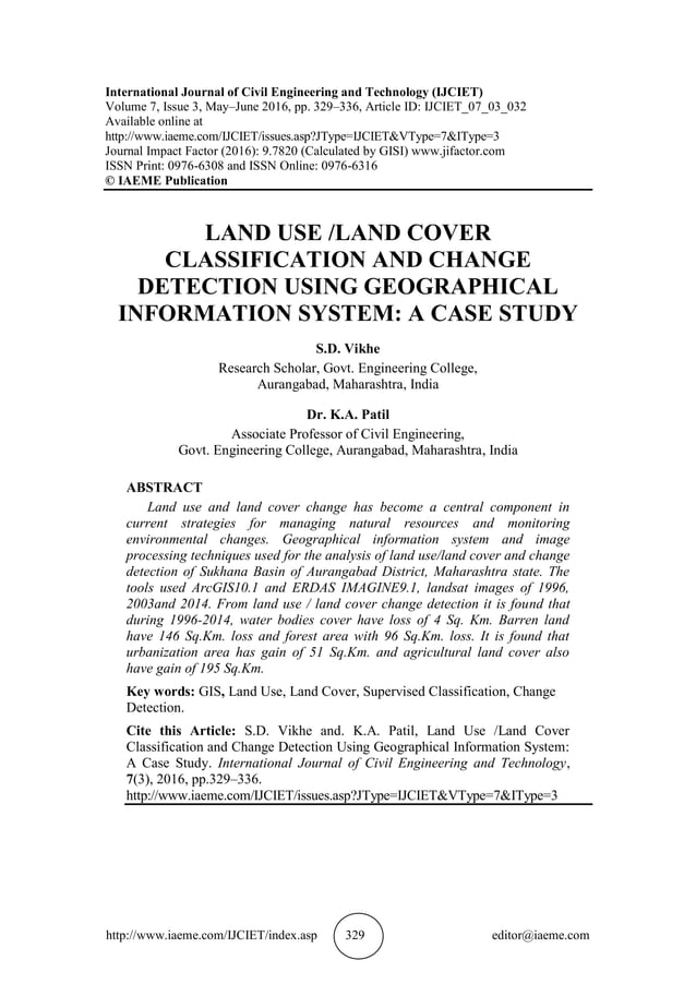 LAND USE /LAND COVER CLASSIFICATION AND CHANGE DETECTION USING ...