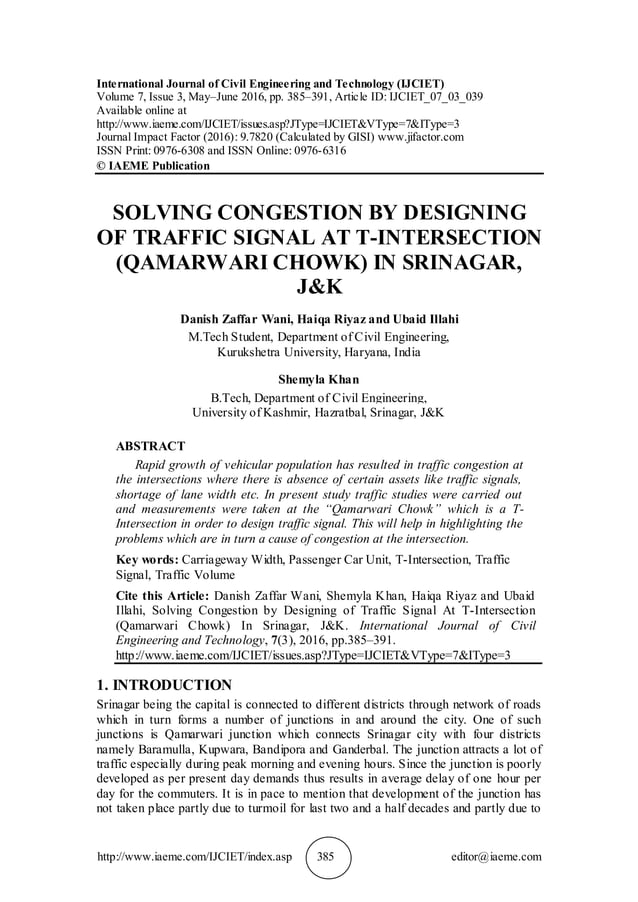 SOLVING CONGESTION BY DESIGNING OF TRAFFIC SIGNAL AT T-INTERSECTION ...
