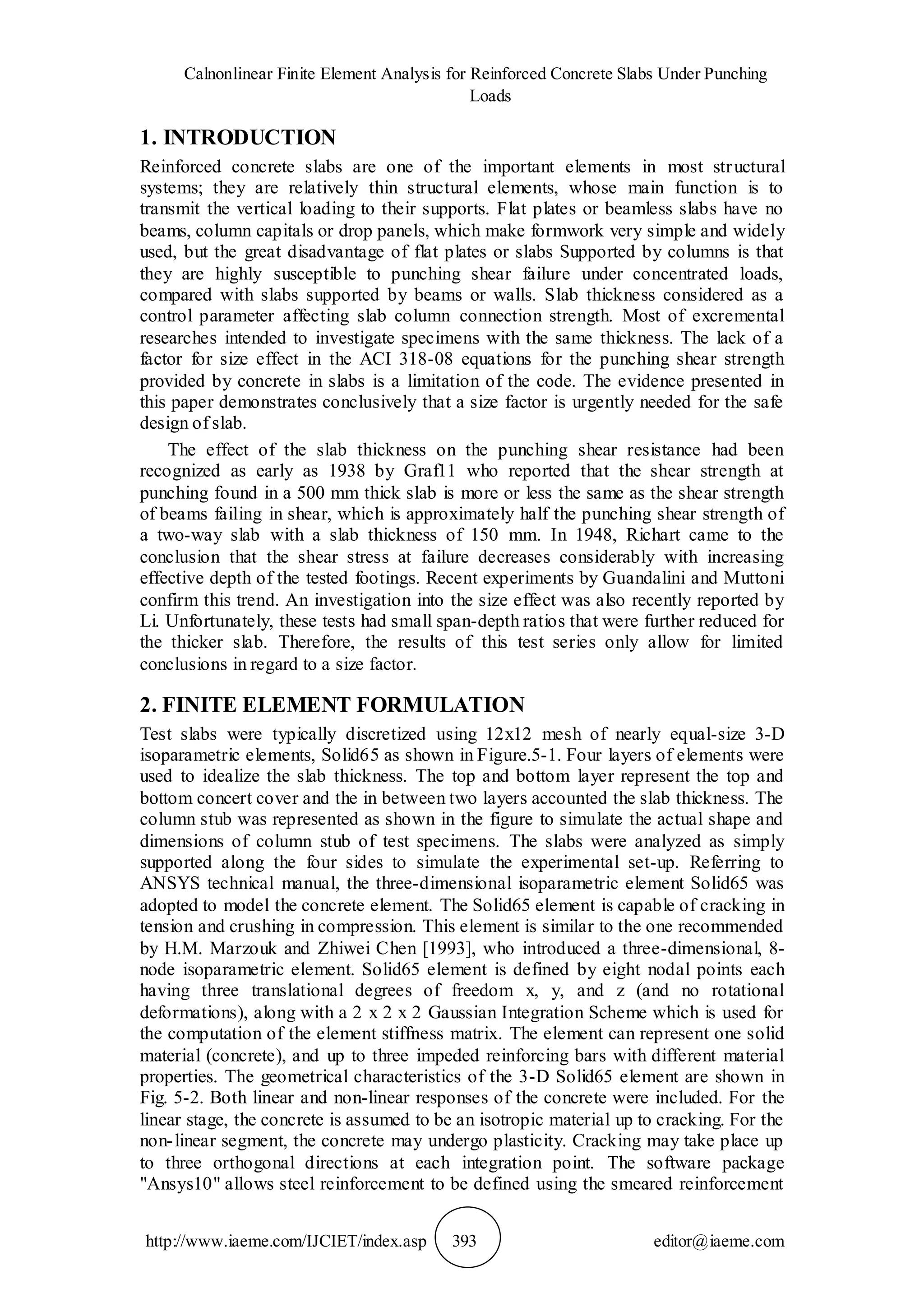Nonlinear Finite Element Analysis For Reinforced Concrete Slabs Under Punching Loads Pdf