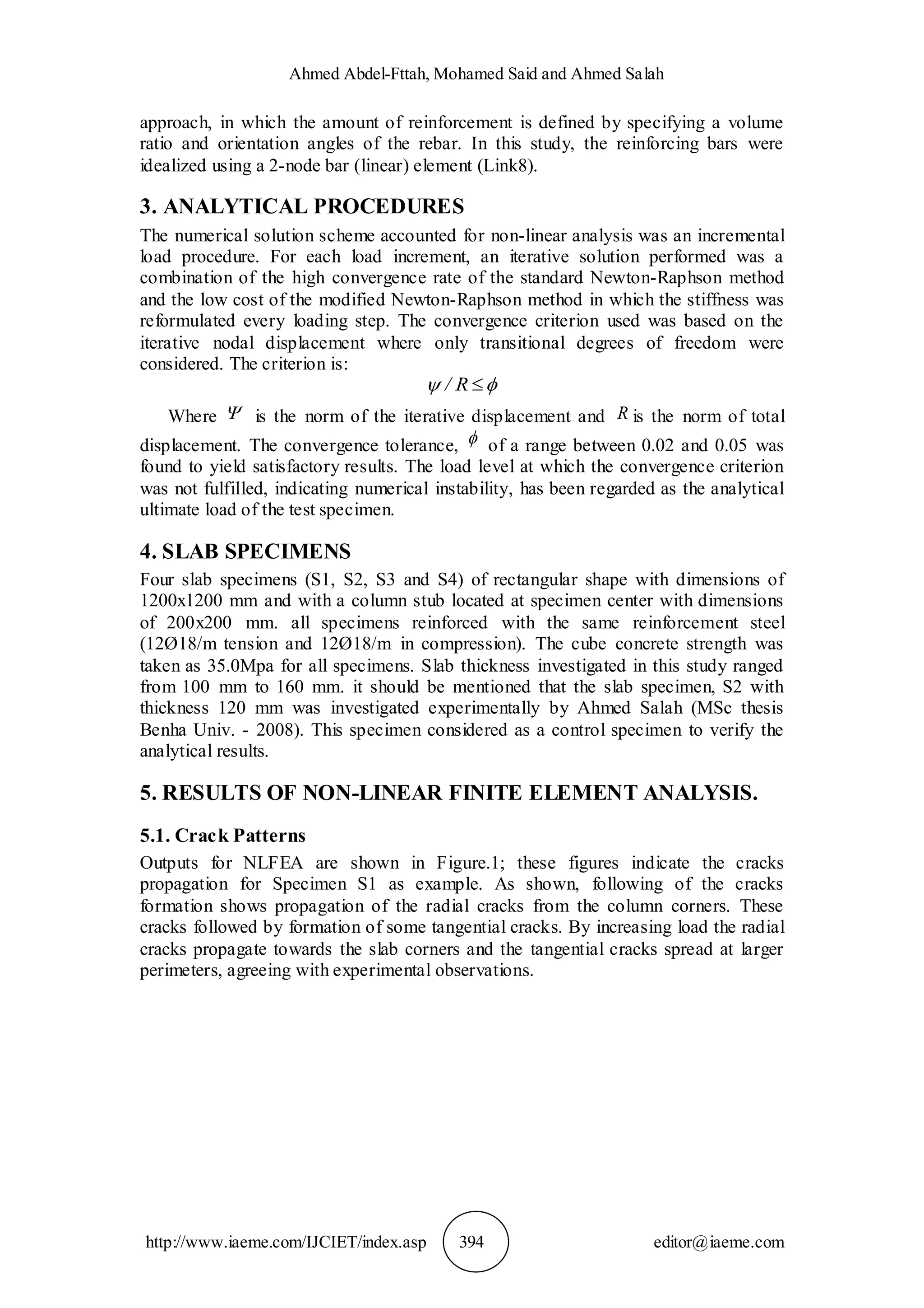 Nonlinear Finite Element Analysis For Reinforced Concrete Slabs Under