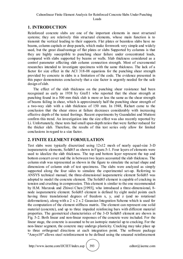 NONLINEAR FINITE ELEMENT ANALYSIS FOR REINFORCED CONCRETE SLABS UNDER PUNCHING LOADS | PDF