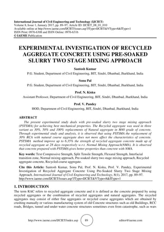 EXPERIMENTAL INVESTIGATION OF RECYCLED AGGREGATE CONCRETE USING PRE ...