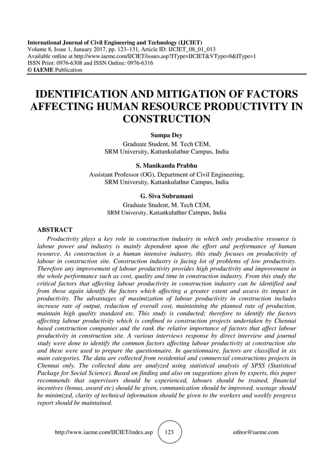 IDENTIFICATION AND MITIGATION OF FACTORS AFFECTING HUMAN RESOURCE ...