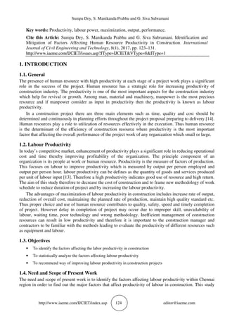 IDENTIFICATION AND MITIGATION OF FACTORS AFFECTING HUMAN RESOURCE PRODUCTIVITY IN CONSTRUCTION | PDF