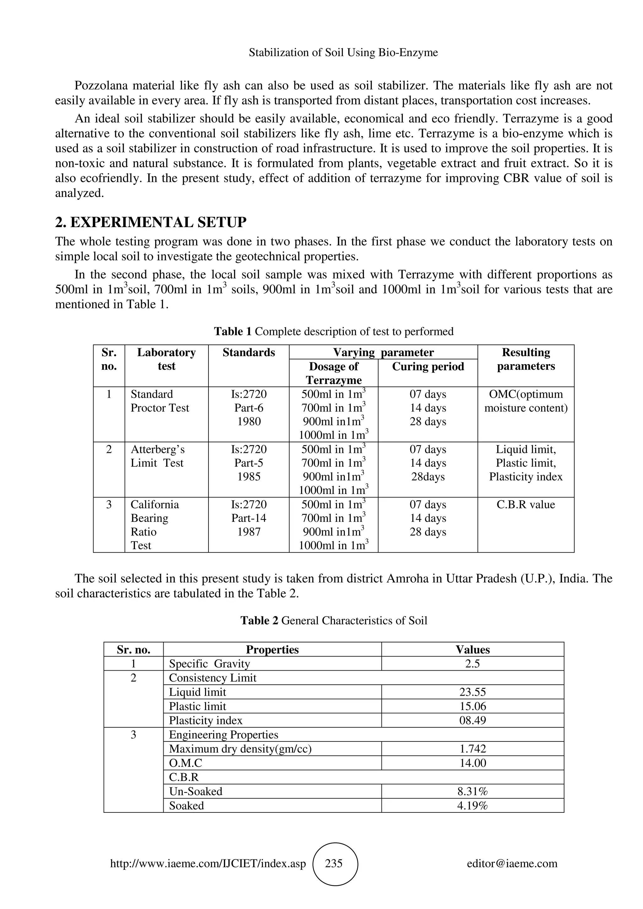 STABILIZATION OF SOIL USING BIO-ENZYME | PDF