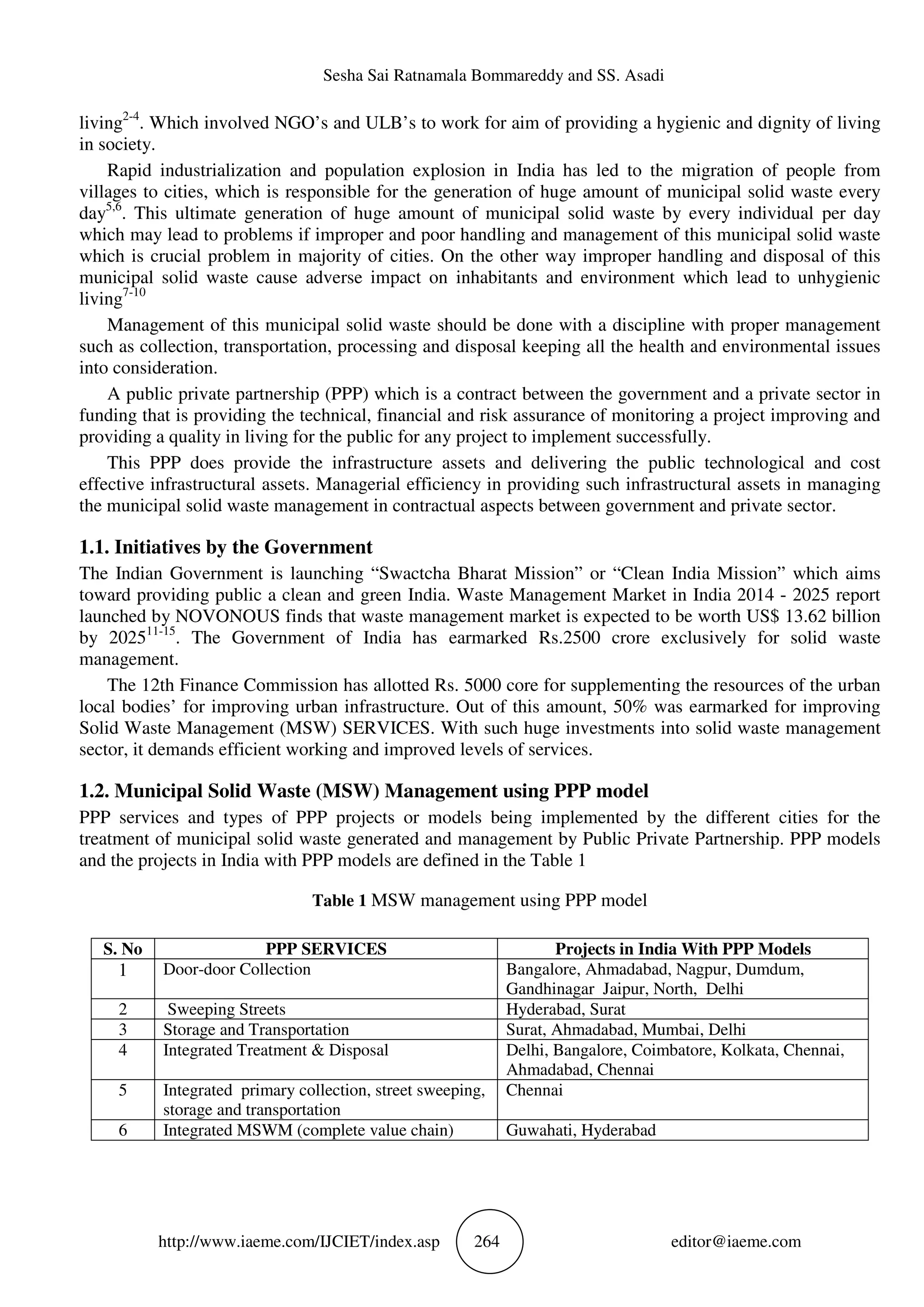 SOLID WASTE MANAGEMENT THROUGH PUBLIC-PRIVATE PARTNERSHIP MODEL | PDF
