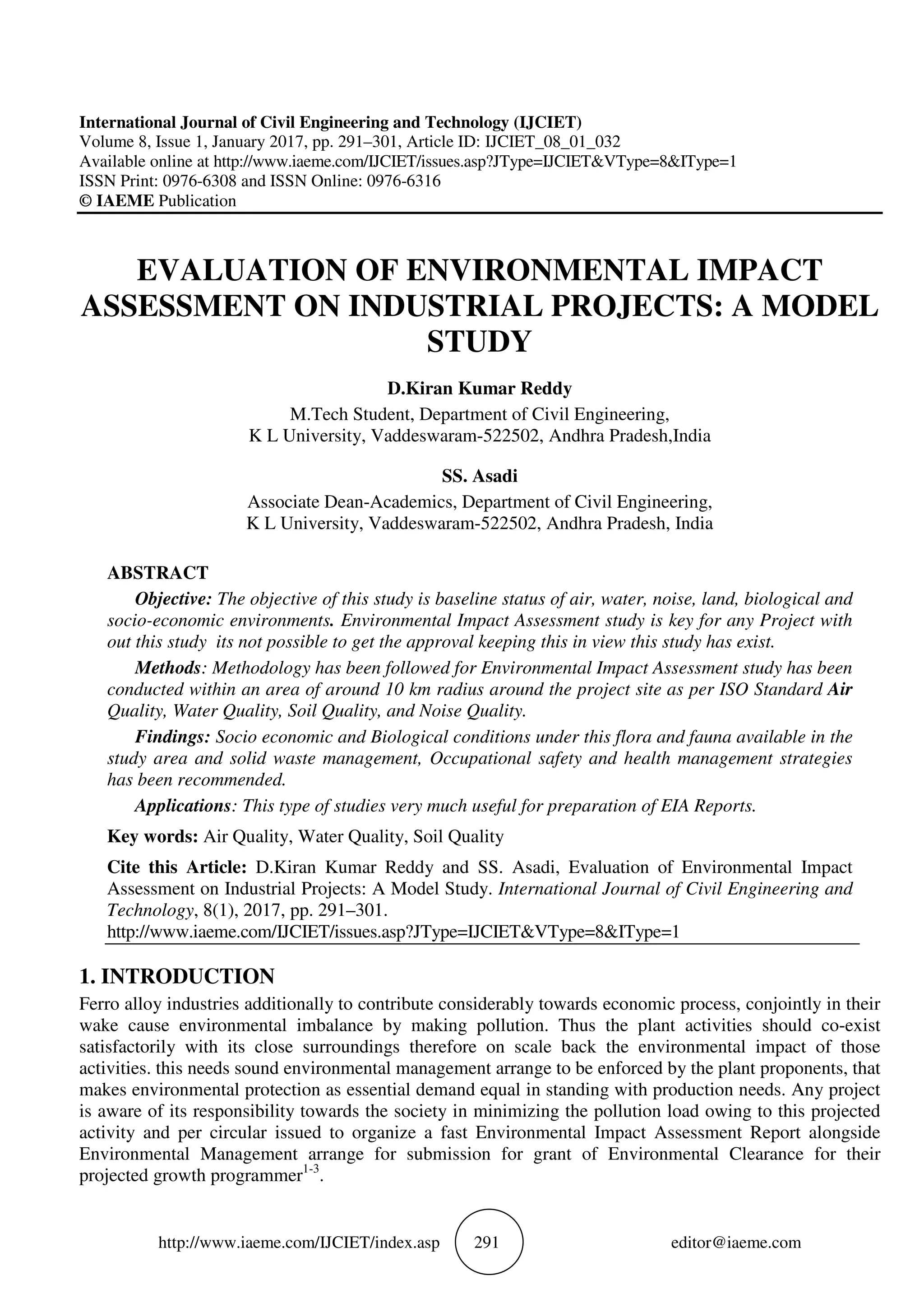 EVALUATION OF ENVIRONMENTAL IMPACT ASSESSMENT ON INDUSTRIAL PROJECTS: A ...