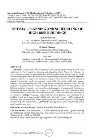 OPTIMAL PLANNING AND SCHEDULING OF HIGH RISE BUILDINGS | PDF