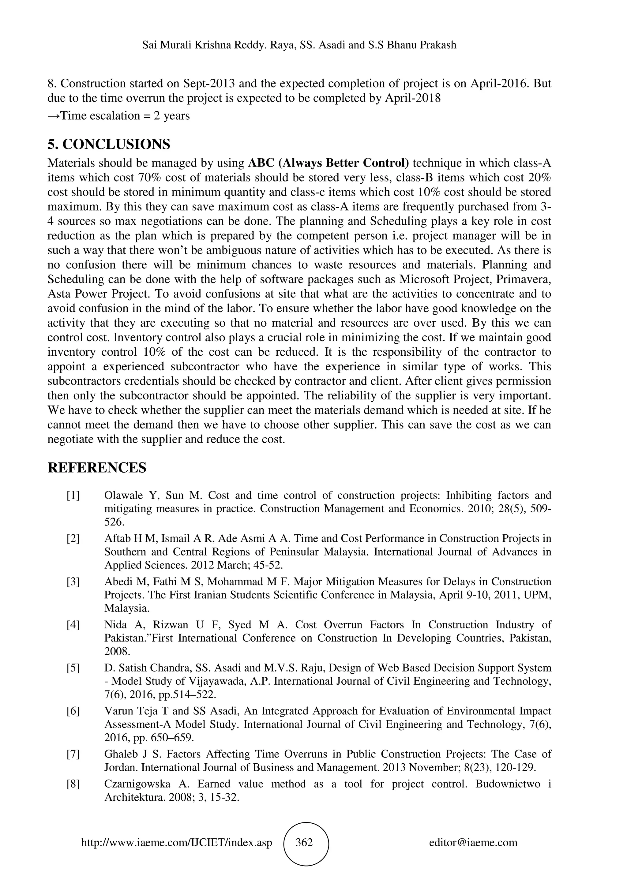 A CASE STUDY ON TIME AND COST DRIVEN FACTORS OF COMMERCIAL COMPLEX BY USING EVA (EARNED VALUE ...