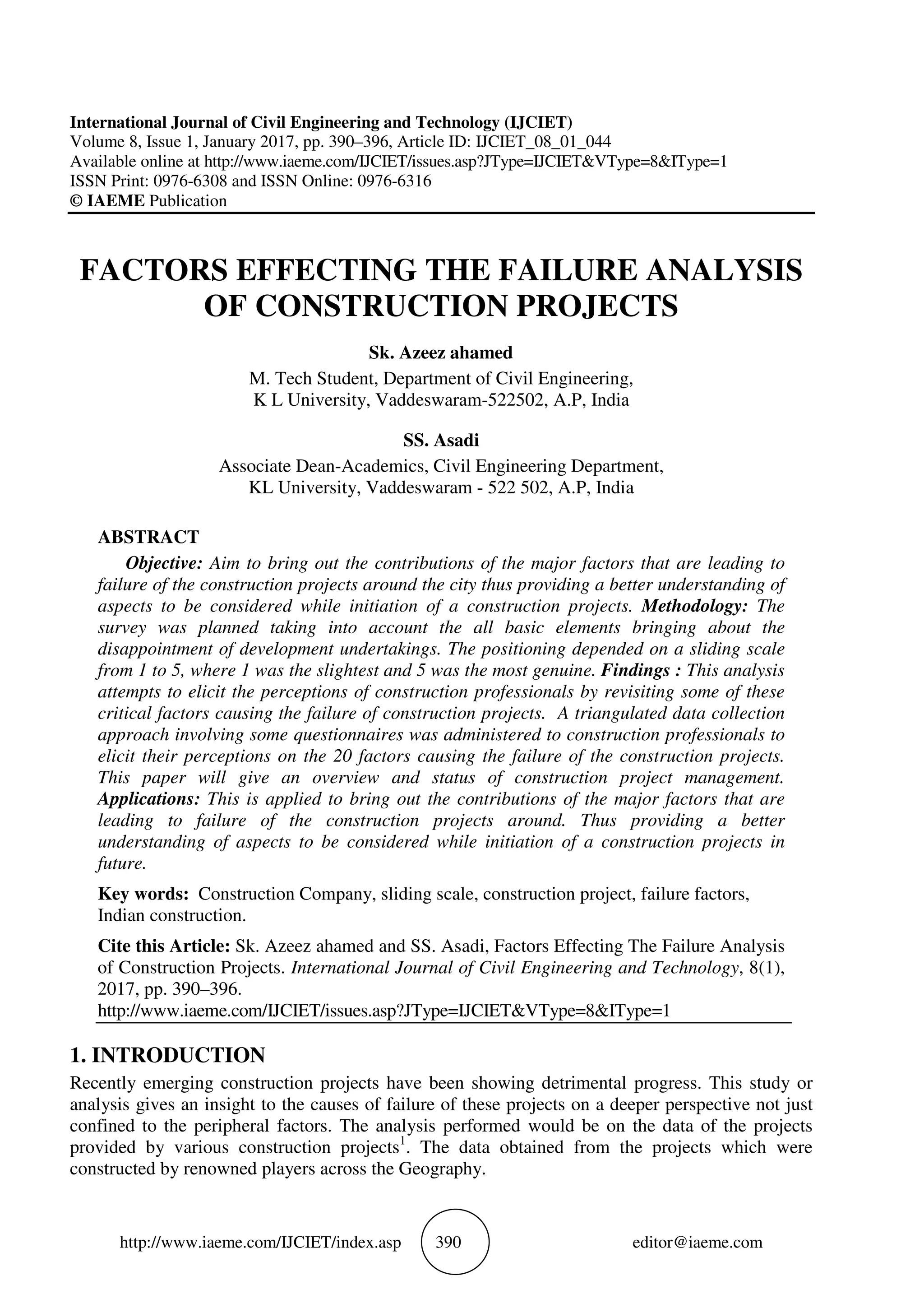 FACTORS EFFECTING THE FAILURE ANALYSIS OF CONSTRUCTION PROJECTS | PDF