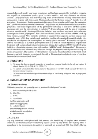 EXPERIMENTAL STUDY ON COIR FIBRE REINFORCED FLY ASH BASED GEOPOLYMER ...