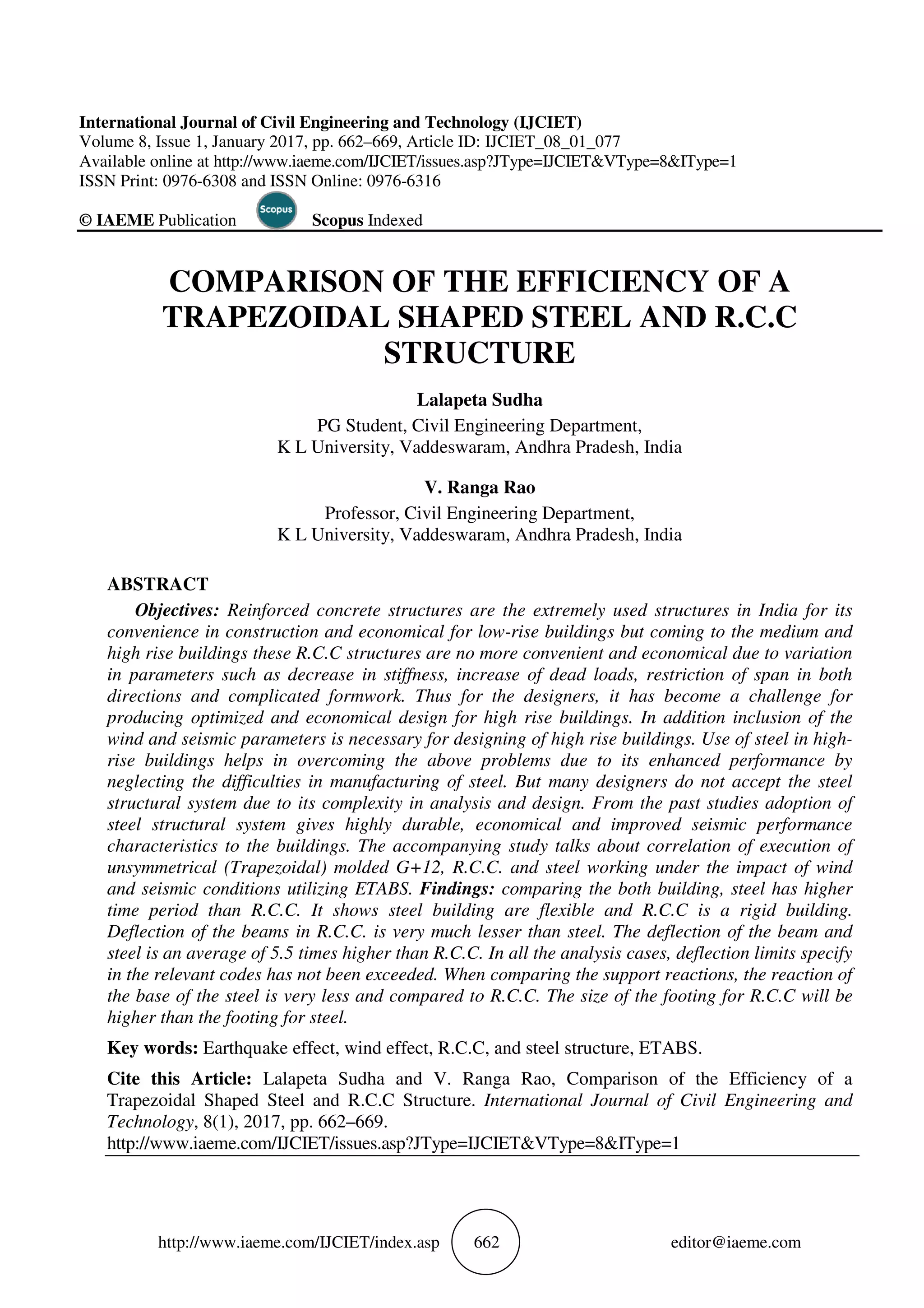 COMPARISON OF THE EFFICIENCY OF A TRAPEZOIDAL SHAPED STEEL AND R.C.C STRUCTURE | PDF