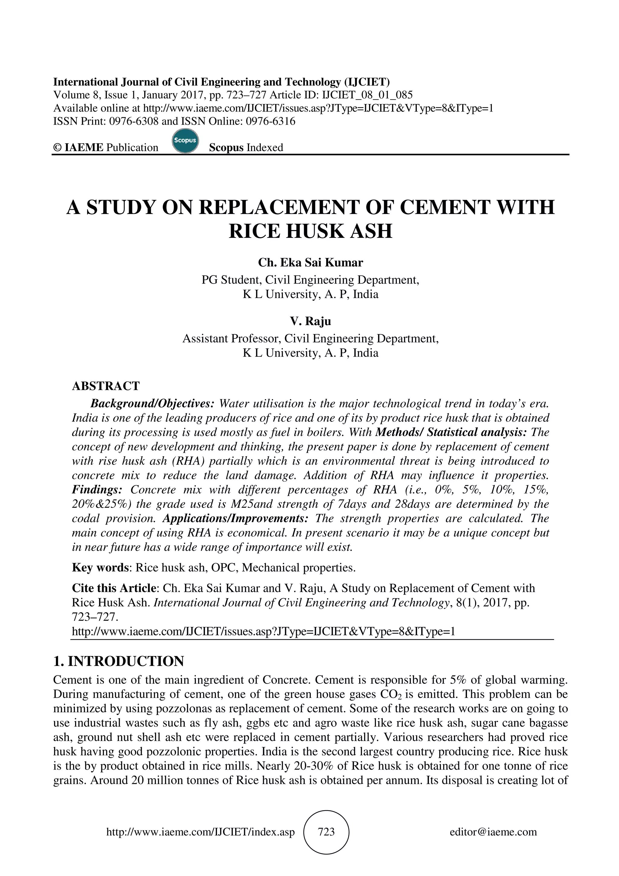 A STUDY ON REPLACEMENT OF CEMENT WITH RICE HUSK ASH | PDF