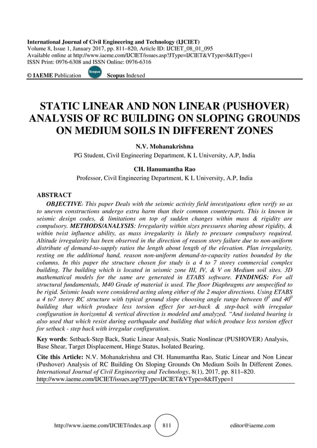 STATIC LINEAR AND NON LINEAR (PUSHOVER) ANALYSIS OF RC BUILDING ON SLOPING GROUNDS ON MEDIUM ...