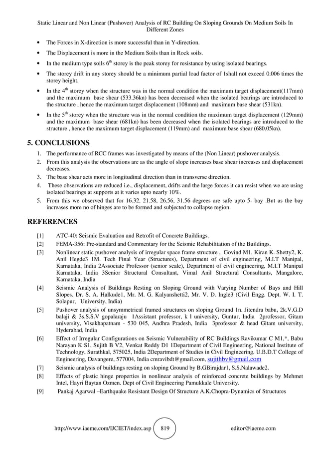 STATIC LINEAR AND NON LINEAR (PUSHOVER) ANALYSIS OF RC BUILDING ON SLOPING GROUNDS ON MEDIUM ...