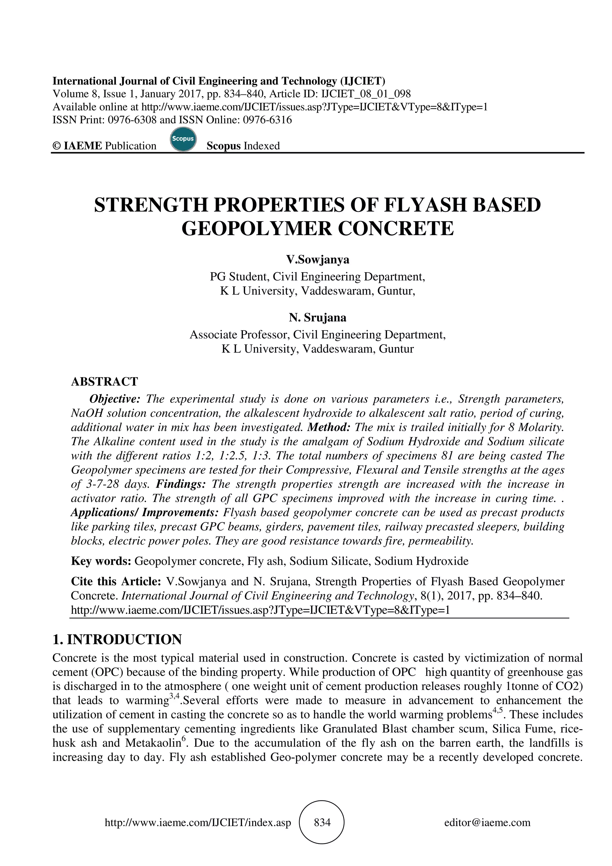 STRENGTH PROPERTIES OF FLYASH BASED GEOPOLYMER CONCRETE | PDF