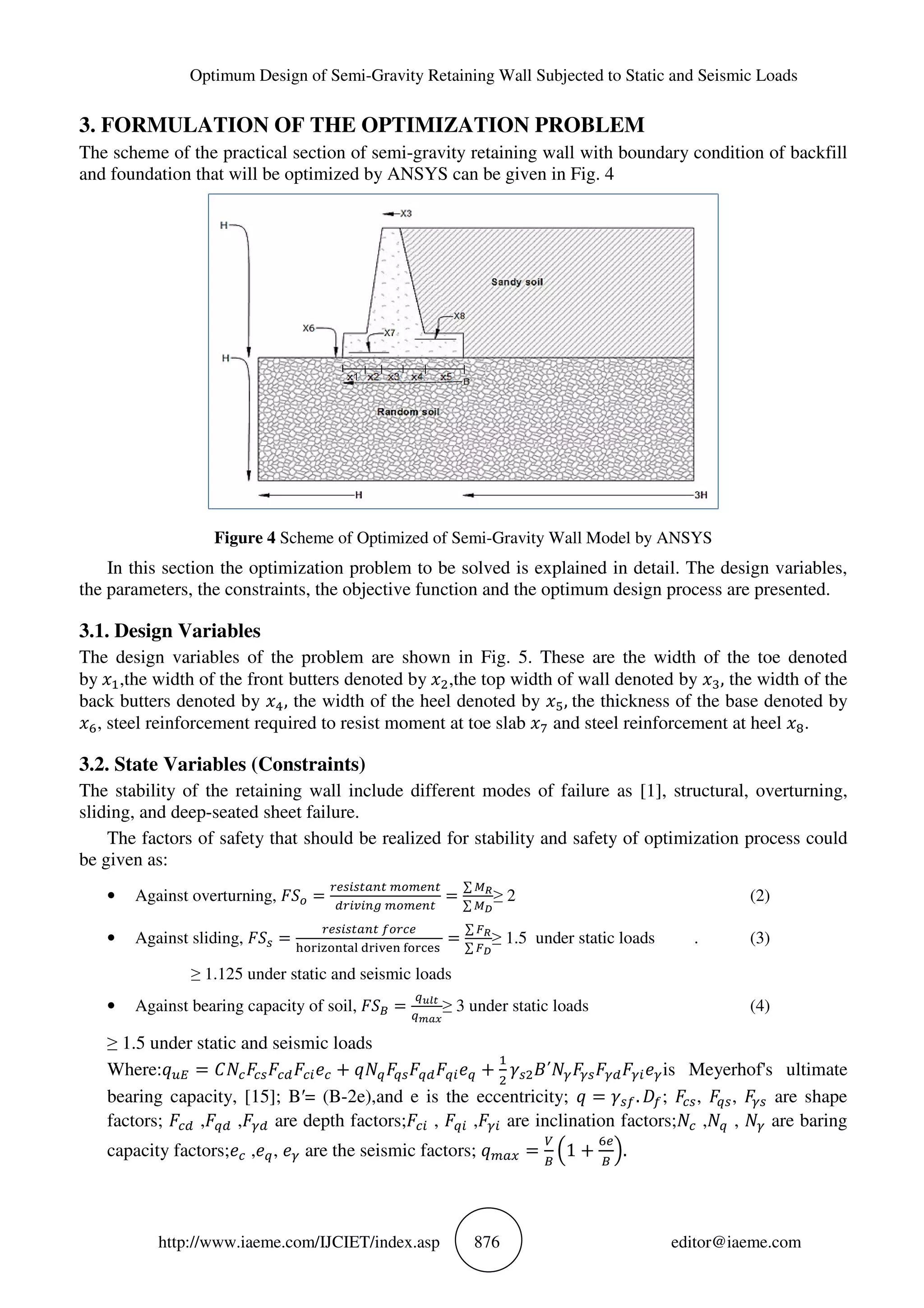 OPTIMUM DESIGN OF SEMI-GRAVITY RETAINING WALL SUBJECTED TO STATIC AND SEISMIC LOADS | PDF