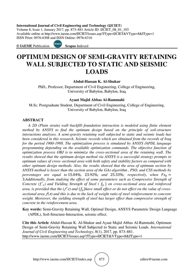 OPTIMUM DESIGN OF SEMI-GRAVITY RETAINING WALL SUBJECTED TO STATIC AND ...
