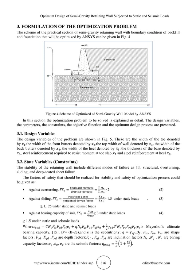 OPTIMUM DESIGN OF SEMI-GRAVITY RETAINING WALL SUBJECTED TO STATIC AND ...