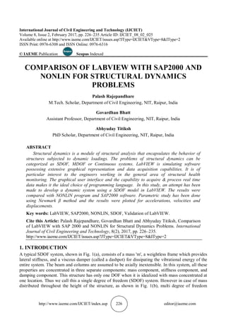 COMPARISON OF LABVIEW WITH SAP2000 AND NONLIN FOR STRUCTURAL DYNAMICS PROBLEMS | PDF | Computer ...