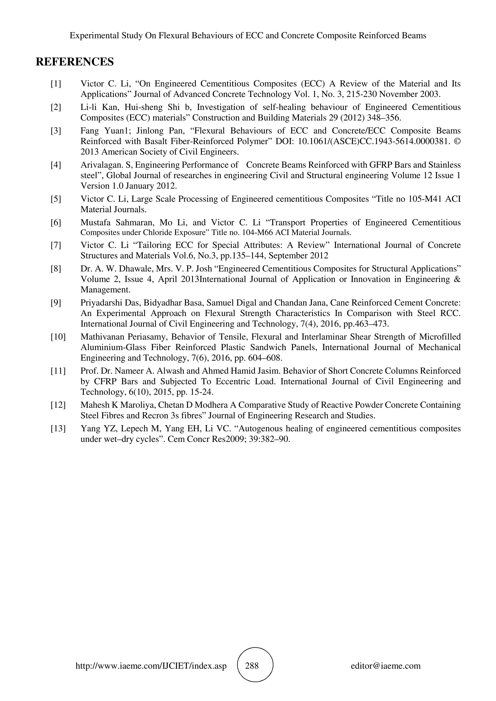 EXPERIMENTAL STUDY ON FLEXURAL BEHAVIOURS OF ECC AND CONCRETE COMPOSITE REINFORCED BEAMS | PDF