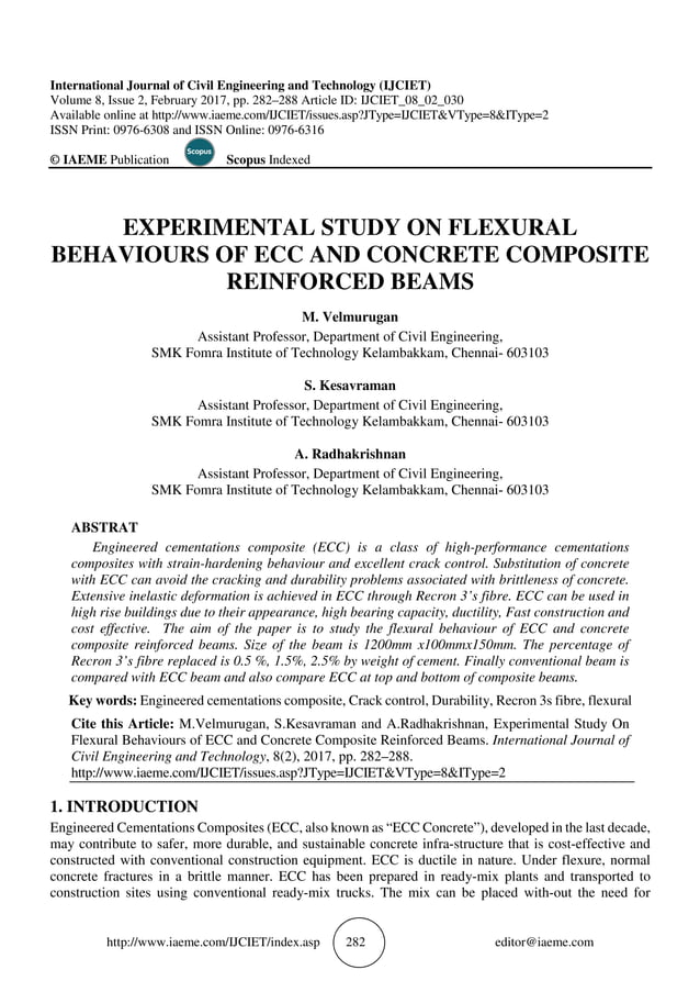 EXPERIMENTAL STUDY ON FLEXURAL BEHAVIOURS OF ECC AND CONCRETE COMPOSITE REINFORCED BEAMS | PDF ...