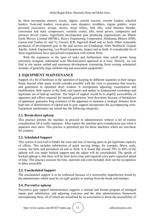 ANALYSIS OF MAINTENANCE RECORDS OF CONSTRUCTION EQUIPMENTS AND THEIR ...