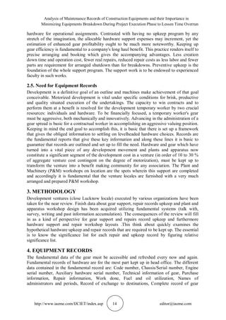 ANALYSIS OF MAINTENANCE RECORDS OF CONSTRUCTION EQUIPMENTS AND THEIR IMPORTANCE IN MINIMIZING ...