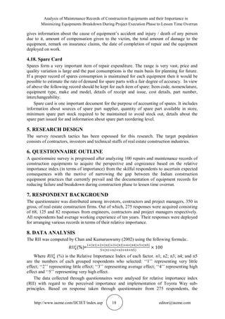 ANALYSIS OF MAINTENANCE RECORDS OF CONSTRUCTION EQUIPMENTS AND THEIR ...