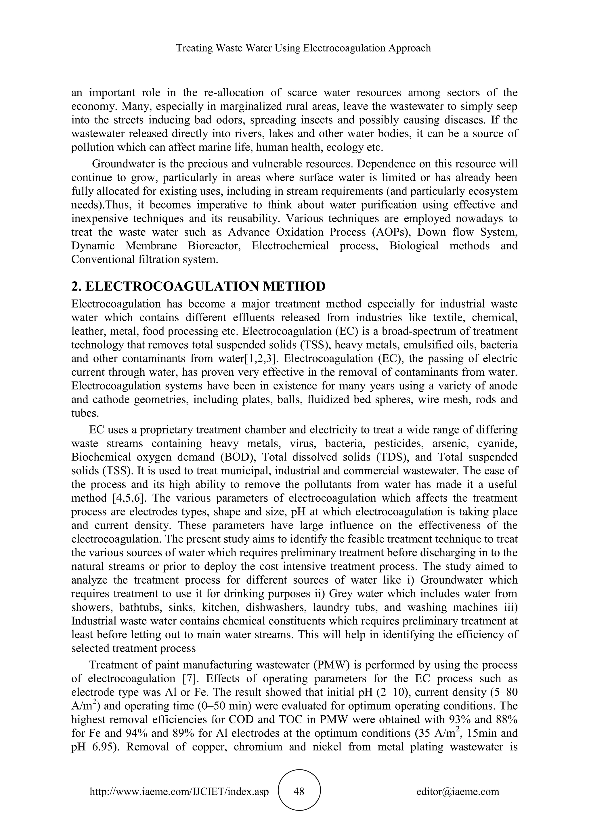 TREATING WASTE WATER USING ELECTROCOAGULATION APPROACH | PDF