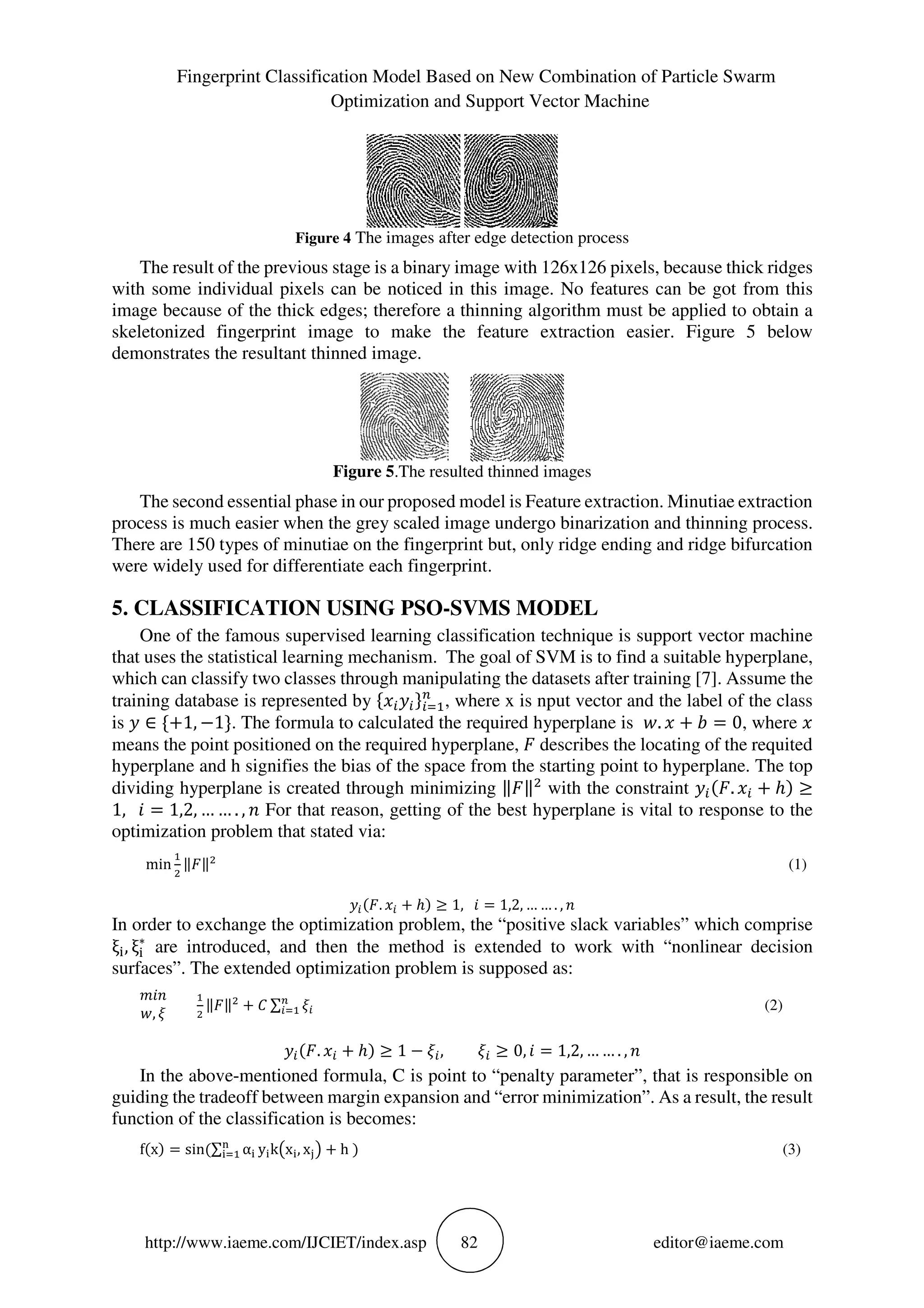 FINGERPRINT CLASSIFICATION MODEL BASED ON NEW COMBINATION OF PARTICLE SWARM OPTIMIZATION AND ...