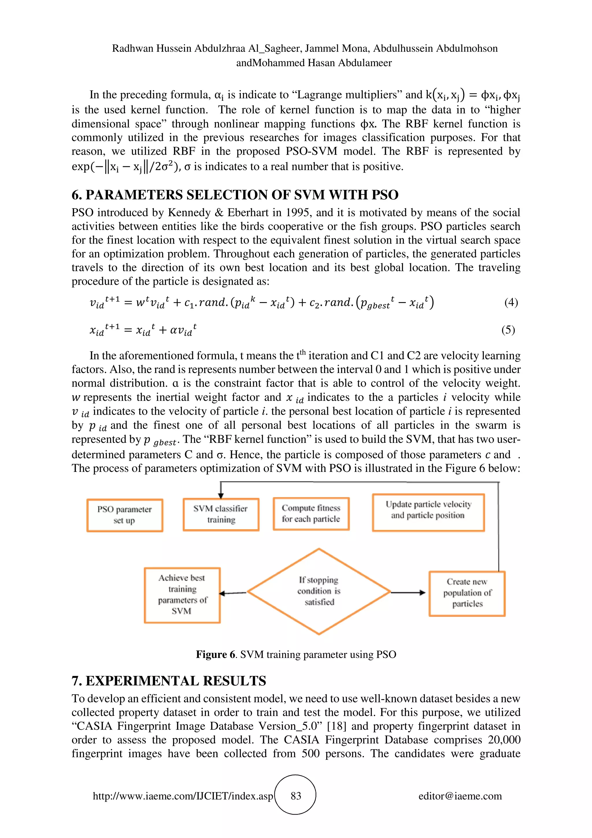 FINGERPRINT CLASSIFICATION MODEL BASED ON NEW COMBINATION OF PARTICLE SWARM OPTIMIZATION AND ...