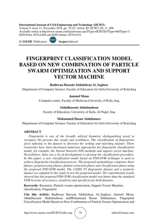 FINGERPRINT CLASSIFICATION MODEL BASED ON NEW COMBINATION OF PARTICLE SWARM OPTIMIZATION AND ...