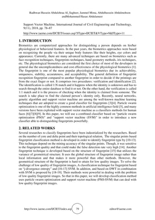 FINGERPRINT CLASSIFICATION MODEL BASED ON NEW COMBINATION OF PARTICLE SWARM OPTIMIZATION AND ...