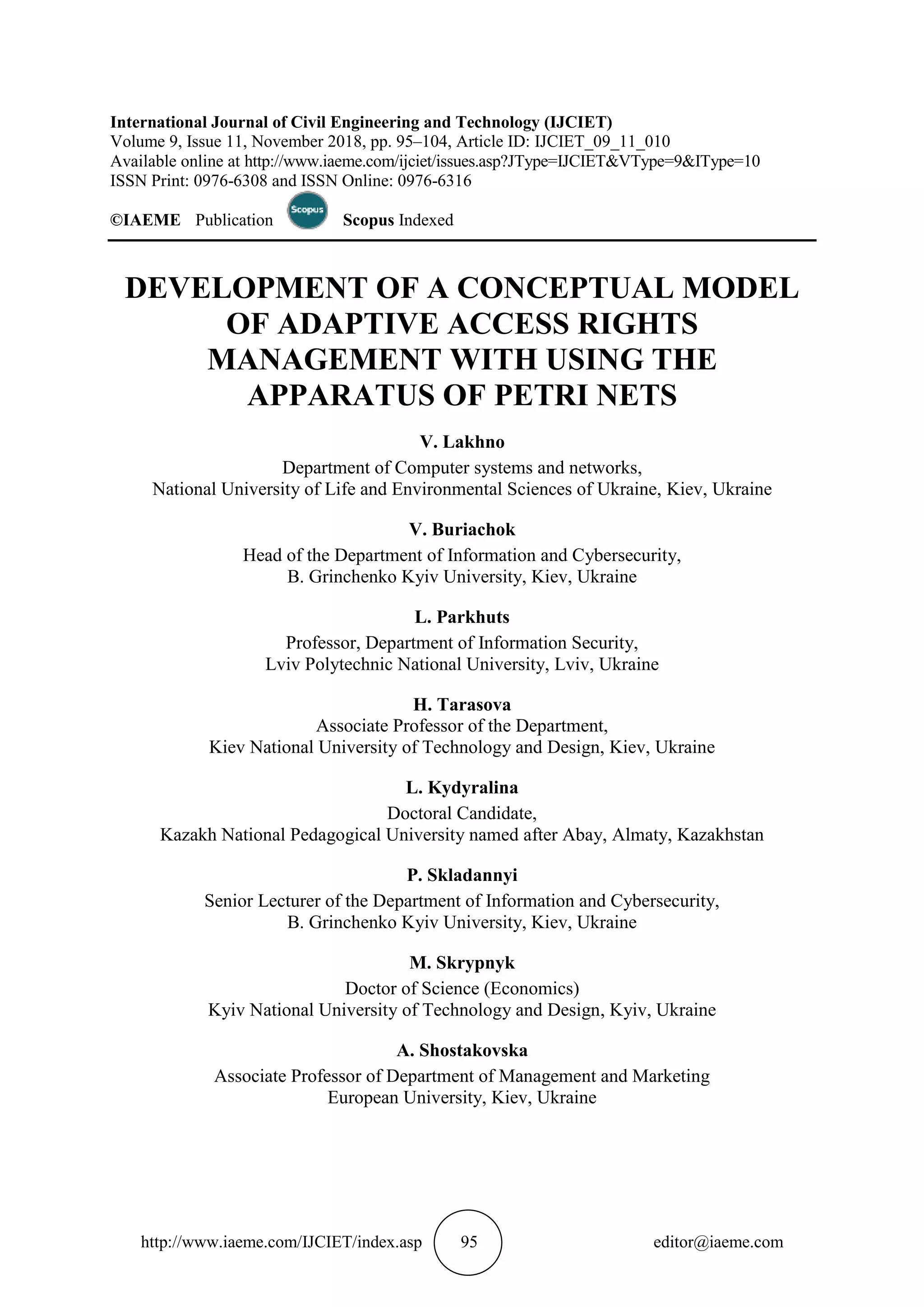 DEVELOPMENT OF A CONCEPTUAL MODEL OF ADAPTIVE ACCESS RIGHTS MANAGEMENT WITH USING THE APPARATUS ...