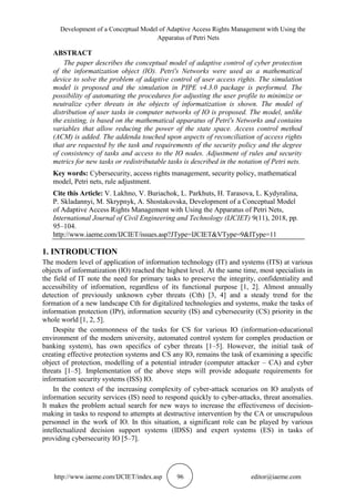 DEVELOPMENT OF A CONCEPTUAL MODEL OF ADAPTIVE ACCESS RIGHTS MANAGEMENT WITH USING THE APPARATUS ...