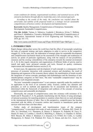 TOWARDS A METHODOLOGY OF SUSTAINABLE COMPETITIVENESS OF ORGANIZATION | PDF | Business ...