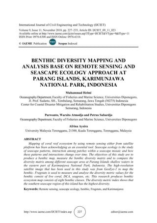 BENTHIC DIVERSITY MAPPING AND ANALYSIS BASE ON REMOTE SENSING AND SEASCAPE ECOLOGY APPROACH AT ...