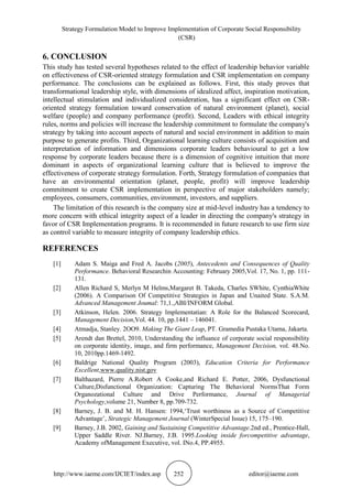 STRATEGY FORMULATION MODEL TO IMPROVE IMPLEMENTATION OF CORPORATE SOCIAL RESPONSIBILITY (CSR) | PDF