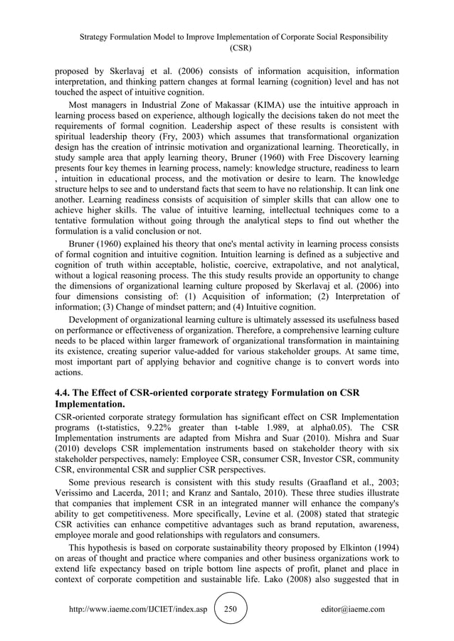STRATEGY FORMULATION MODEL TO IMPROVE IMPLEMENTATION OF CORPORATE SOCIAL RESPONSIBILITY (CSR) | PDF