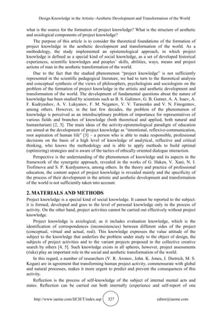 DESIGN KNOWLEDGE IN THE ARTISTIC–AESTHETIC DEVELOPMENT AND TRANSFORMATION OF THE WORLD | PDF